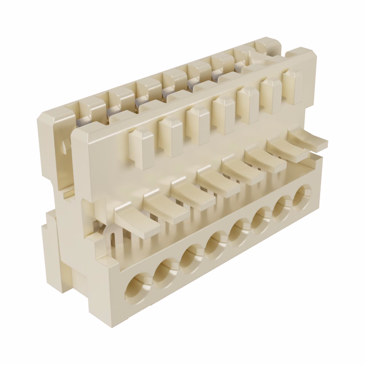 Appli-Mate RAST 2.5 Connector, 2.50mm Pitch, Female, 8 Circuits, Positions A and I Removed, Polarizing Rib Between 7/8, Locking Pips, Open Endwalls, Tin Plating for sale