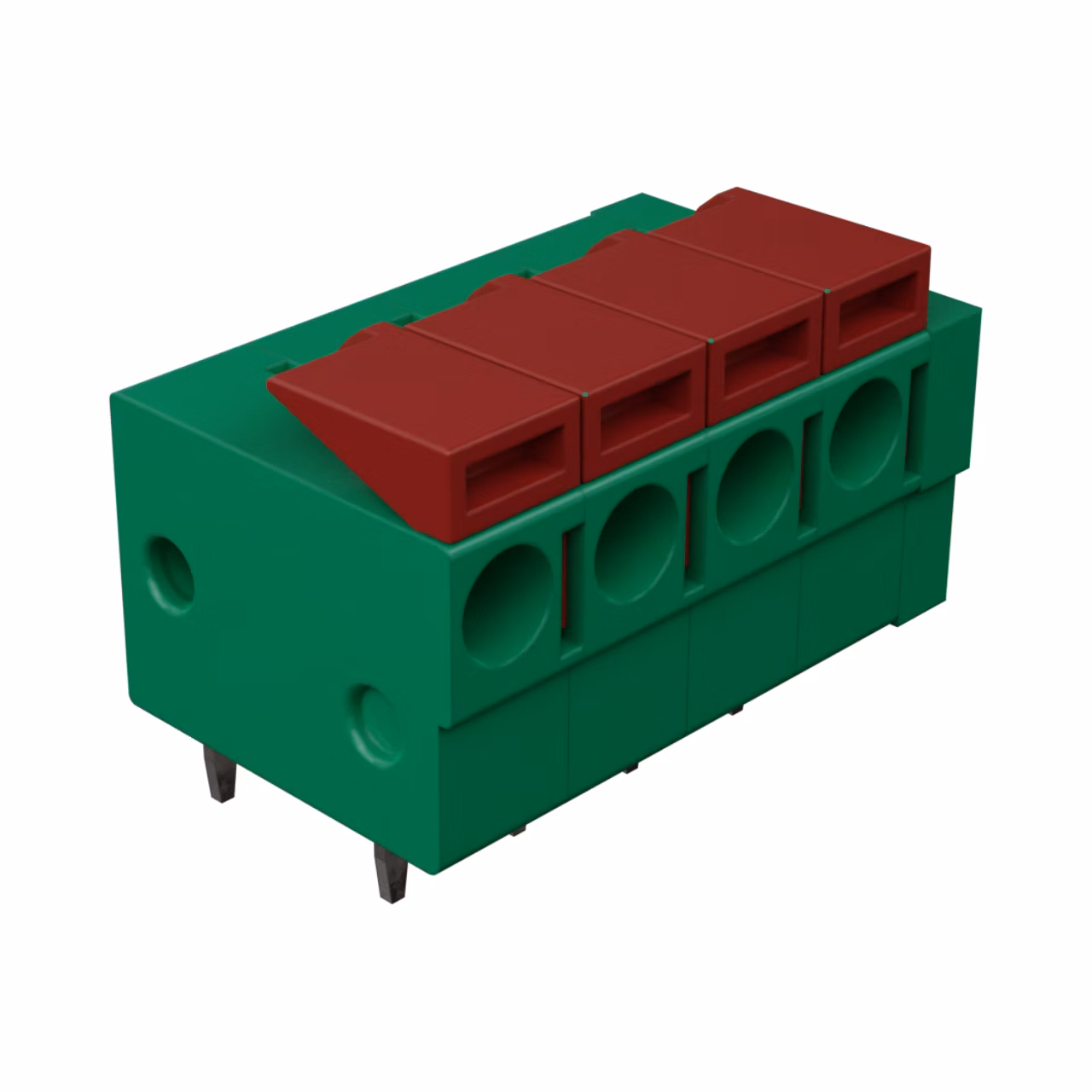 5.00mm Pitch, Eurostyle Fixed-Mount Push-Button Terminal Block, Horizontal, 10A, 22-14 AWG, Green, 4 Circuits for sale
