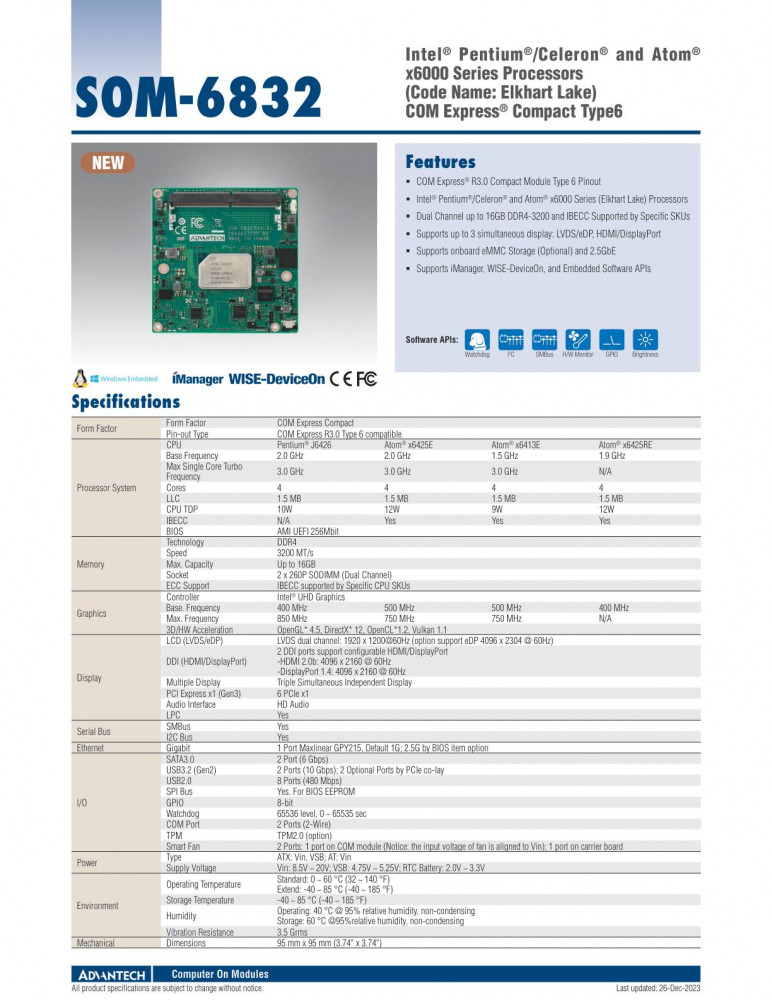 SOM-6832 product document preview, page 1