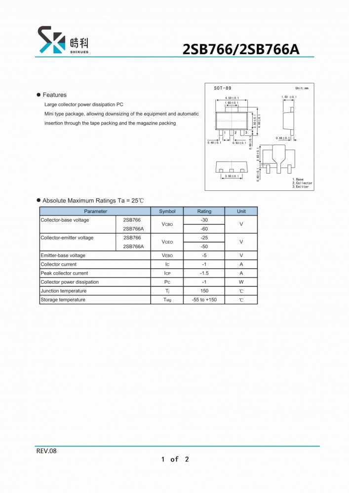 2SB766AR technical document page 1