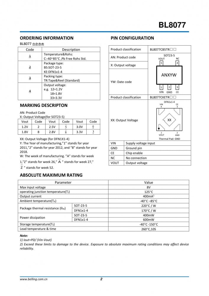 BL8077 datasheet page 2