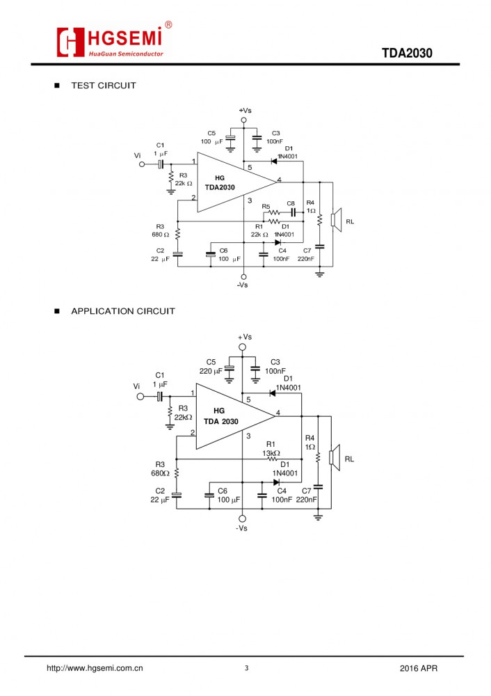 HGSEMI TDA2030 datasheet page 3
