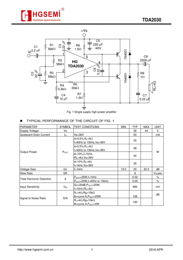 HGSEMI TDA2030 datasheet page 5
