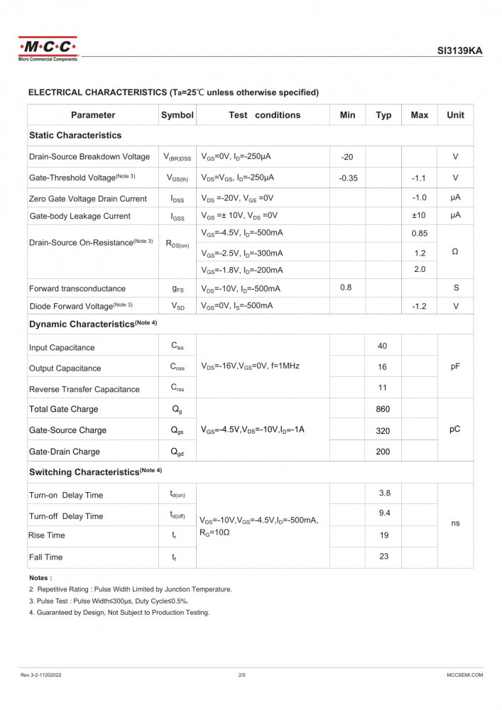 SI3139KA-TP datasheet page 2