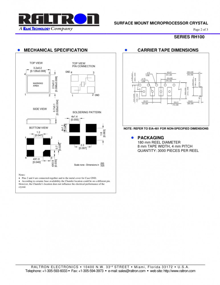 Raltron RH100 mechanical drawing