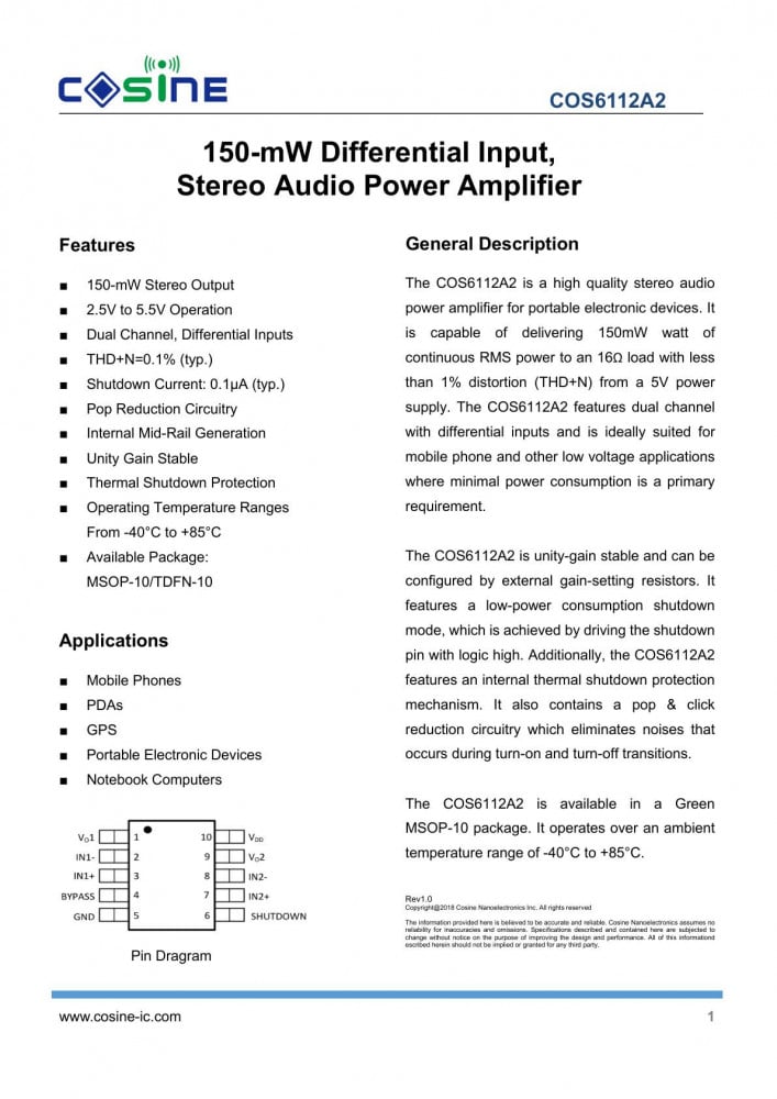 COS6112 datasheet page 1