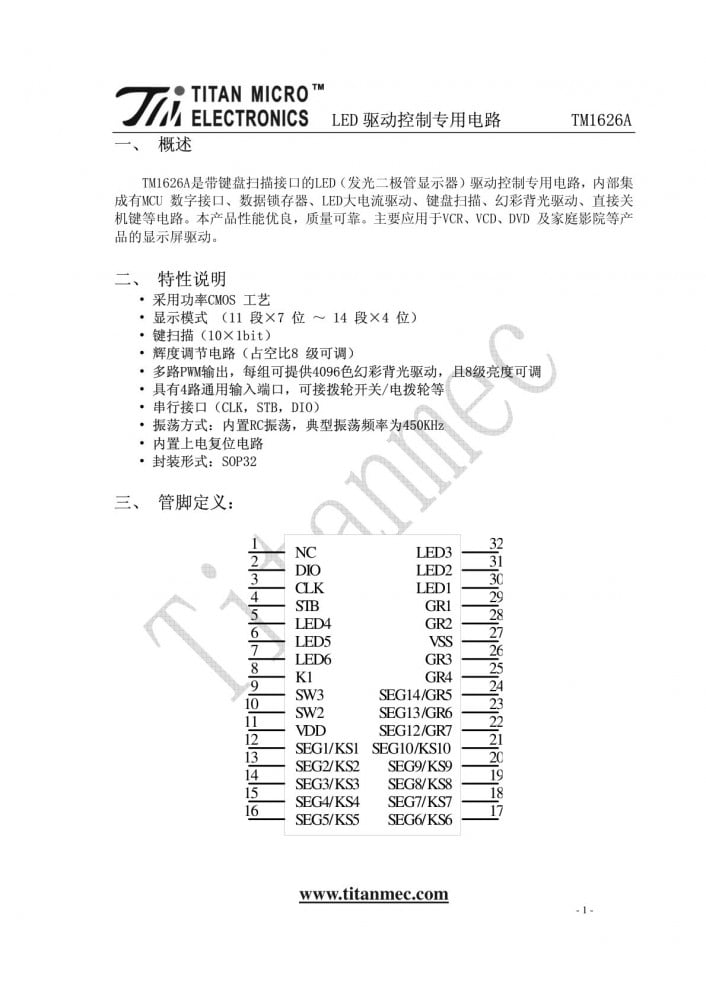 TM1626A datasheet page 1