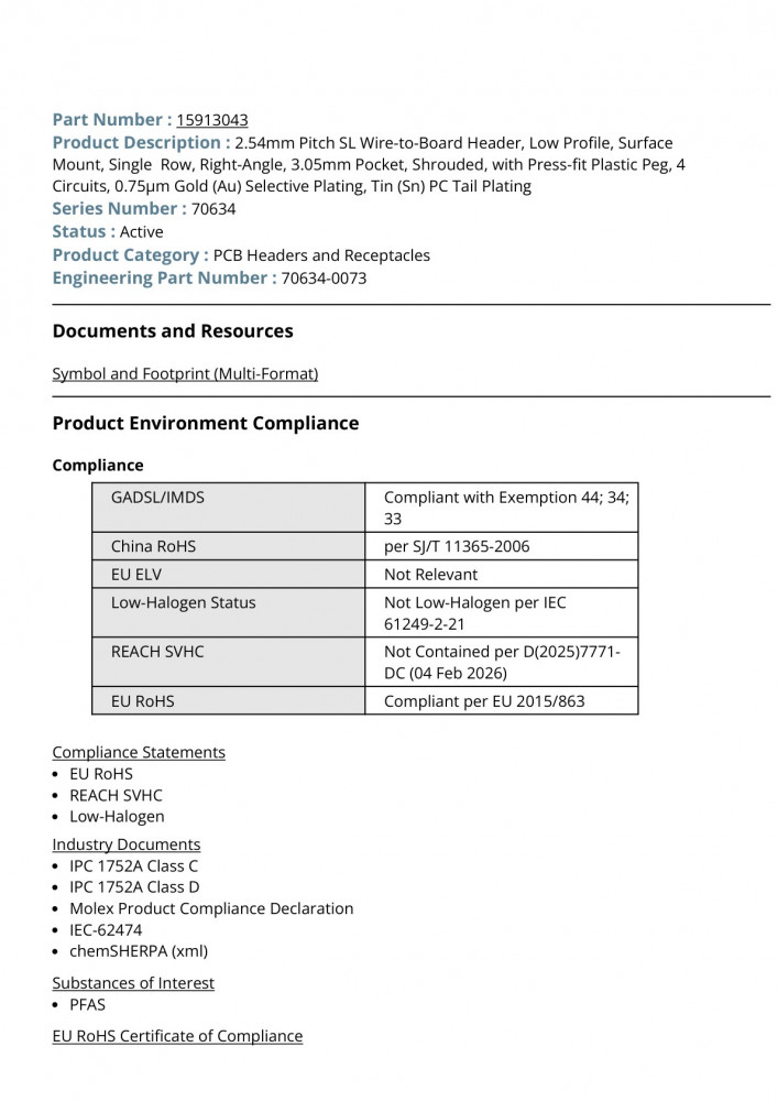 MOLEX SL product specification page 1