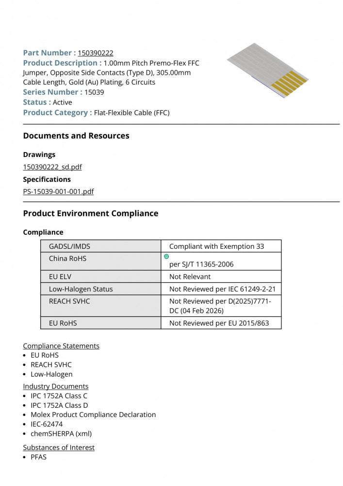 MOLEX FFC family specification, page 1