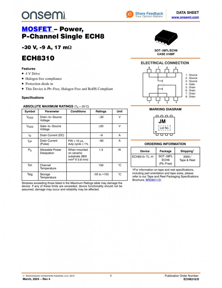 ECH8310 datasheet page 1