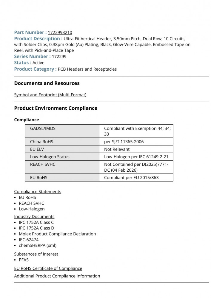 Product document image 1 for MOLEX 1722993210