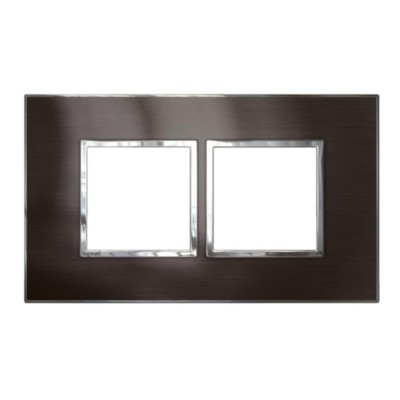 Arteor - British standard square plate 4 modules 2 gang - Brushed metal stainless steel - Black glossy finish - Flush-mounted for sale