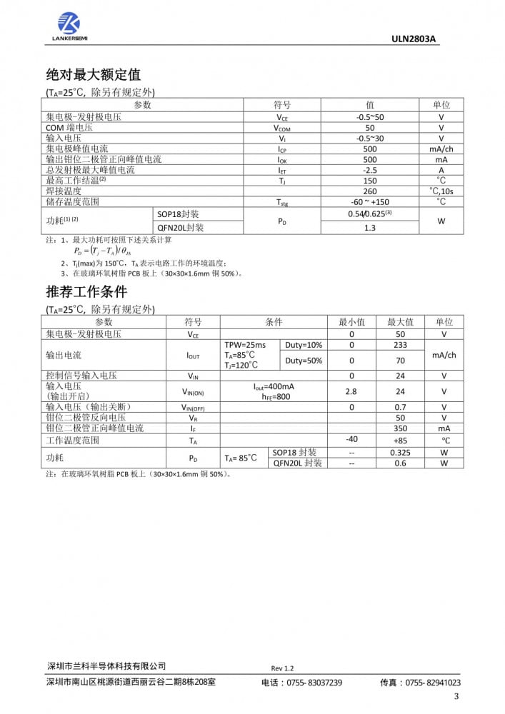 ULN2803AG datasheet page 3