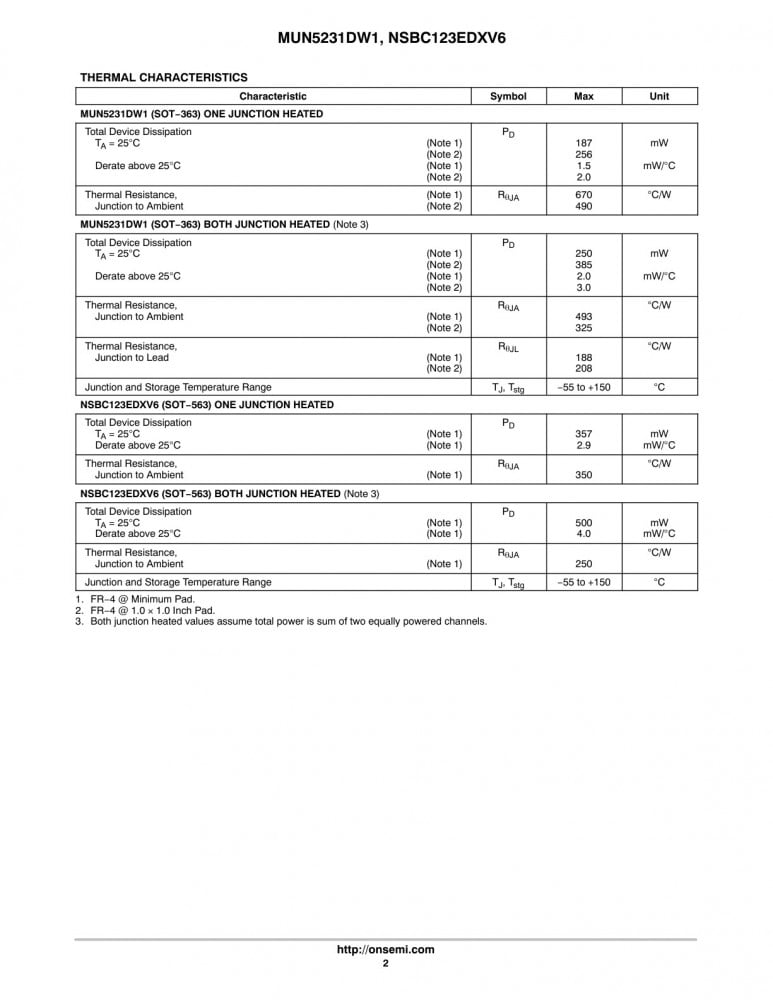 SMUN5231DW1T1G datasheet page 2