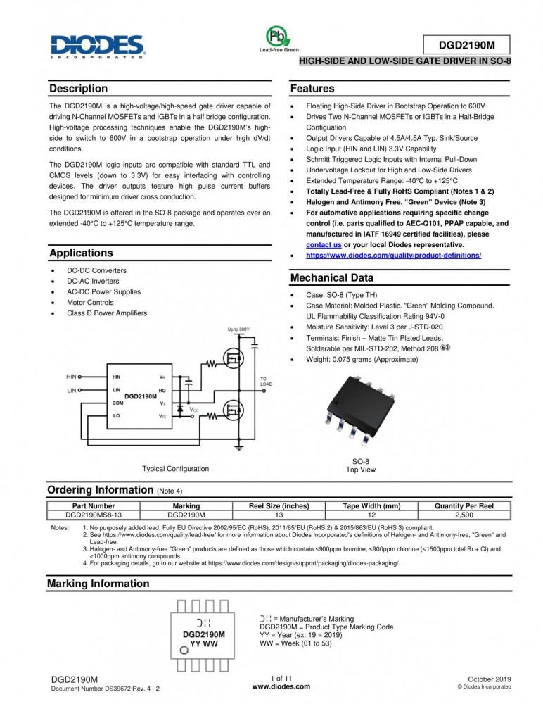 DGD2190MS8-13 datasheet page 1