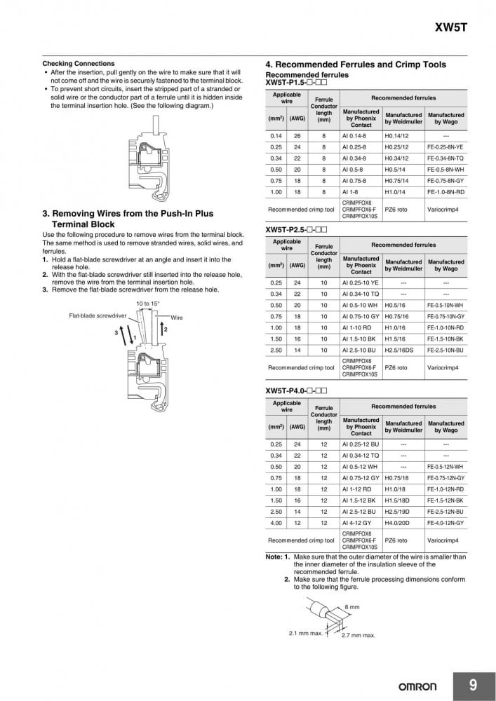 OMRON XW5E technical document page 9