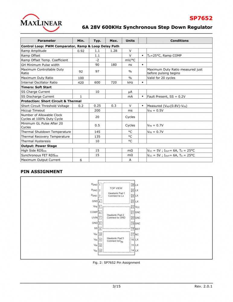 SP7652 datasheet page 3