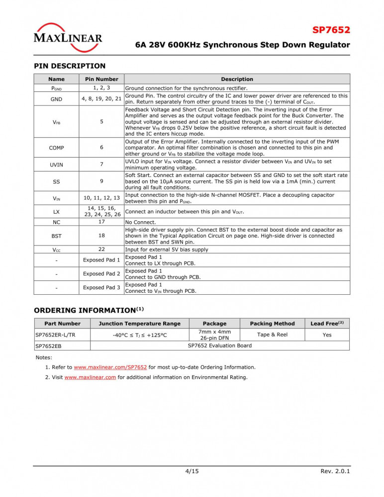 SP7652 datasheet page 4