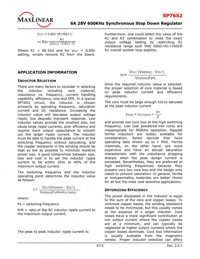 SP7652 datasheet page 9