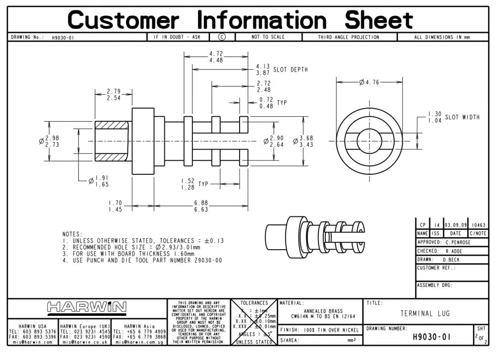 Harwin H9030-01 technical drawing