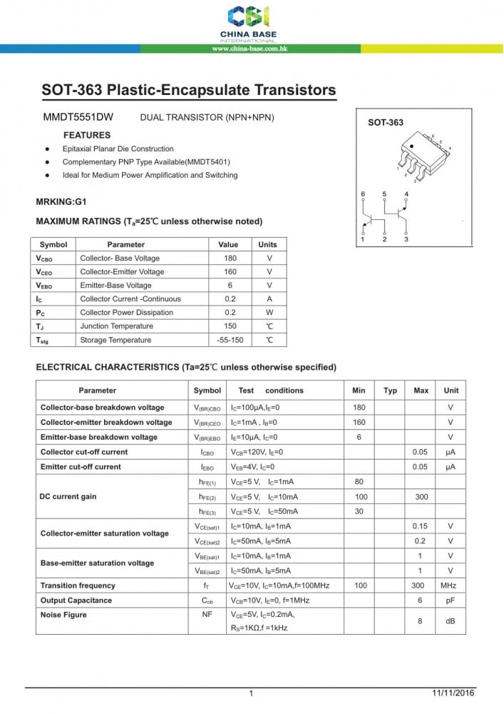 MMDT5551DW datasheet page 1