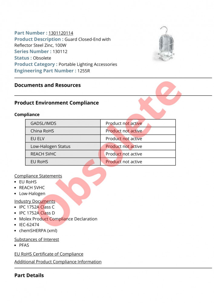 Product document image 1 for MOLEX 1301120114