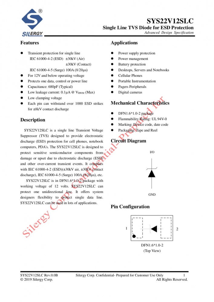 SYS22V12SLC datasheet page 1