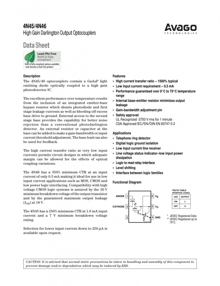 4N46 datasheet page 1