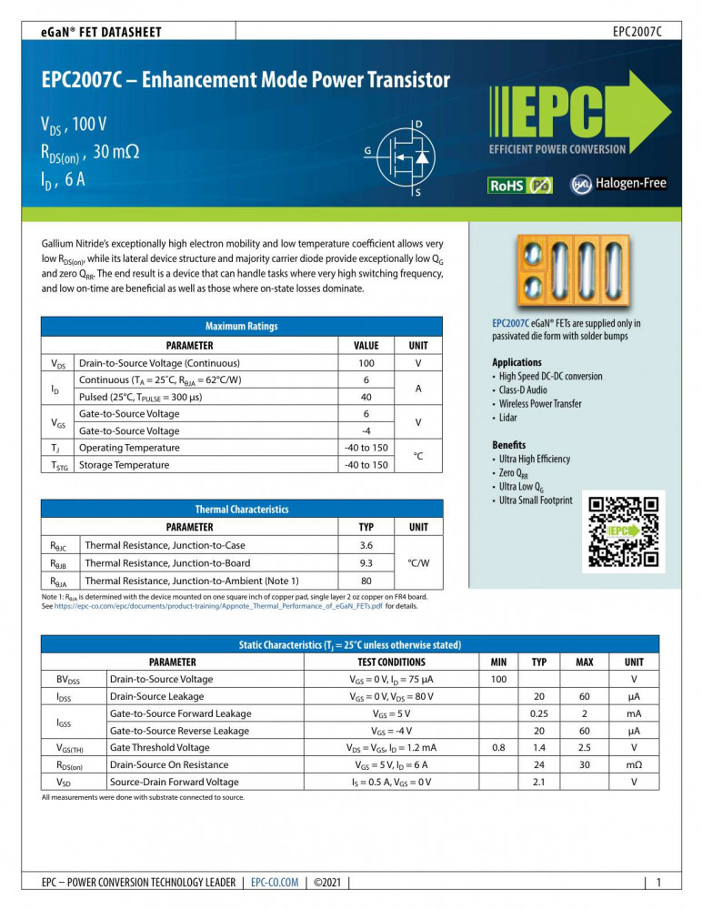 EPC2007C technical document page 1