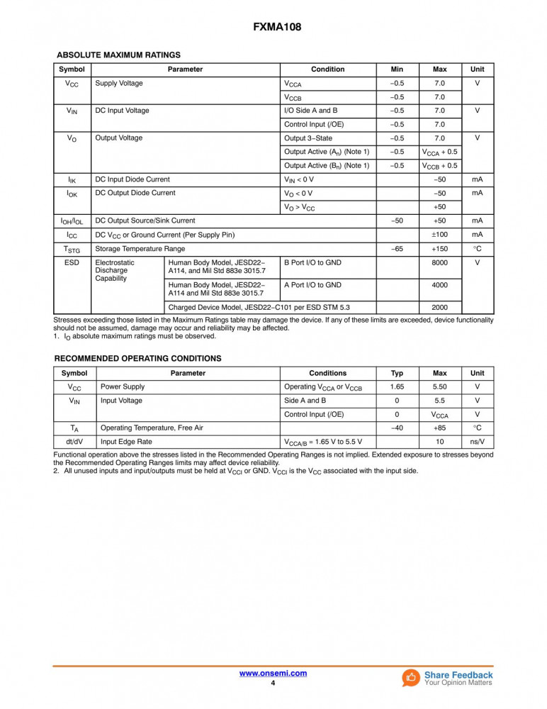 FXMA108 datasheet page 4