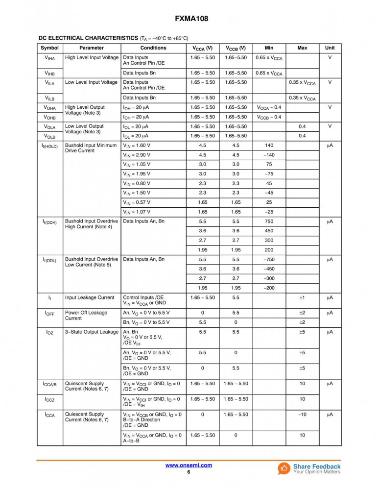 FXMA108 datasheet page 6