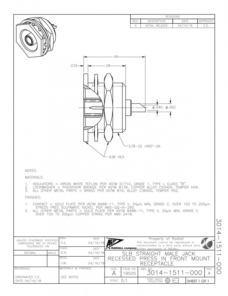 Radiall drawing image for 3014-1511-000