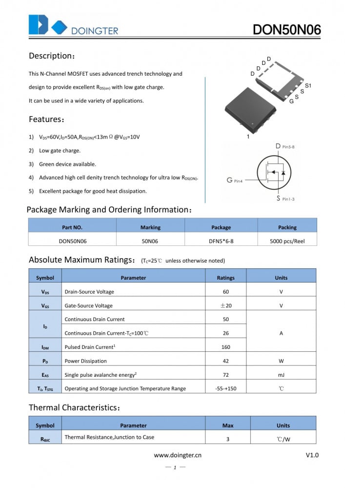 DON50N06 datasheet page 1