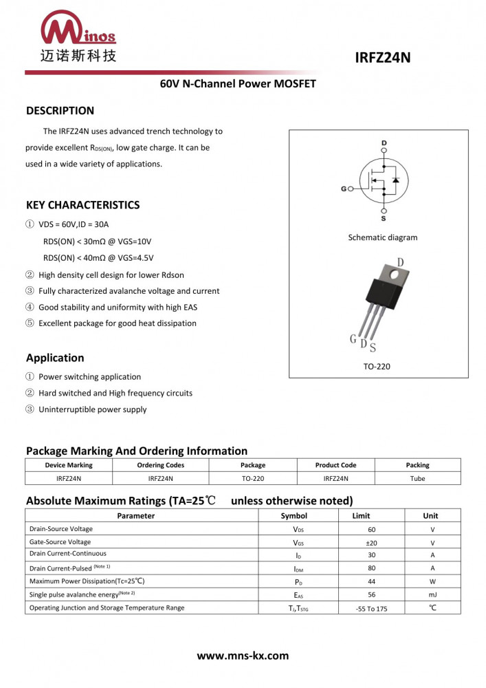 IRFZ24N datasheet page 1