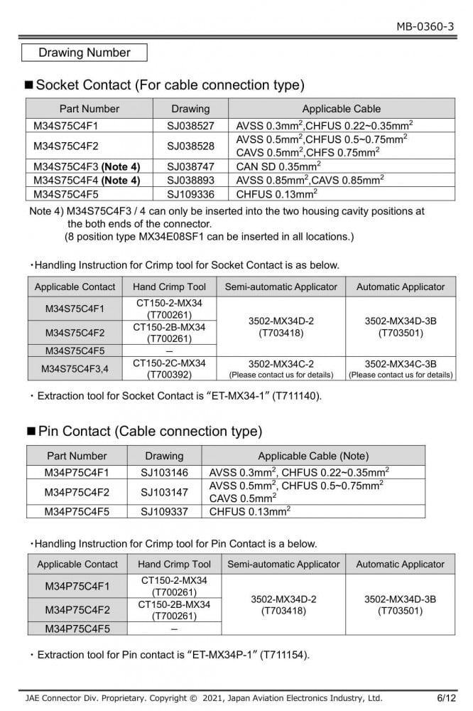 JAE MX34 Series document page 6