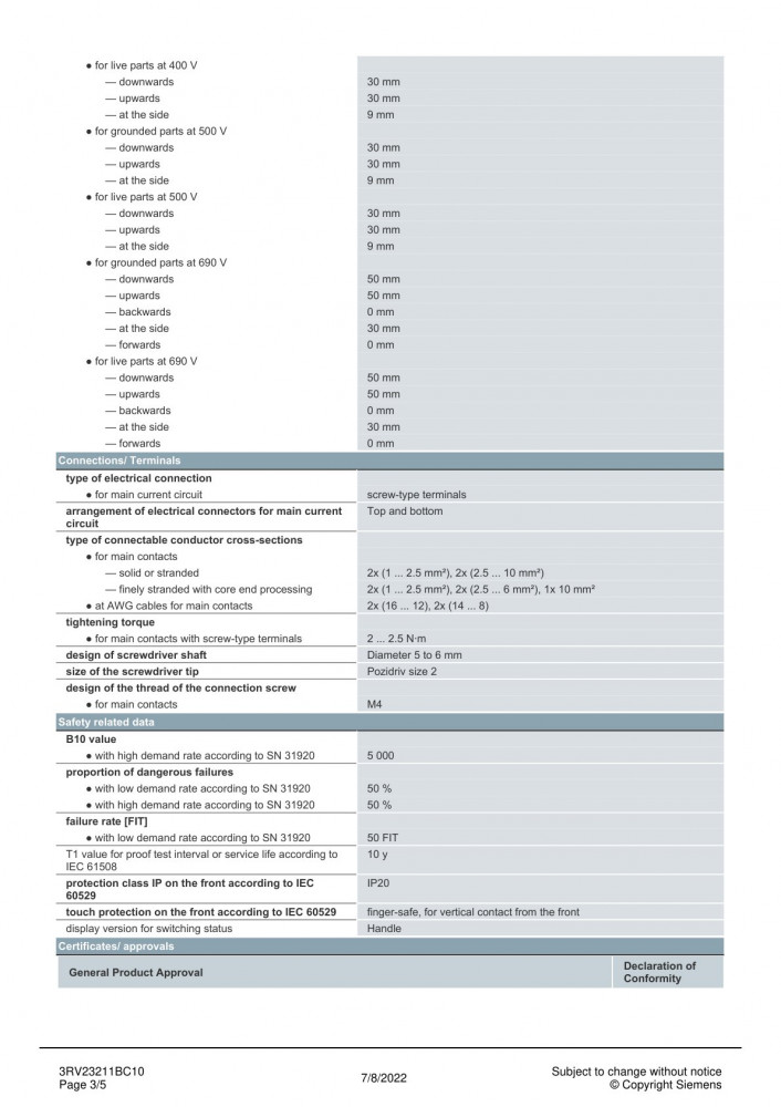 SIEMENS 3RV23211BC10 datasheet page 3