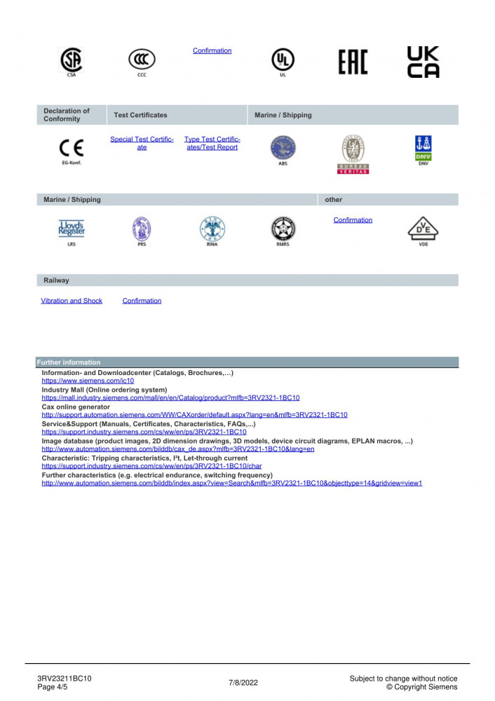 SIEMENS 3RV23211BC10 datasheet page 4