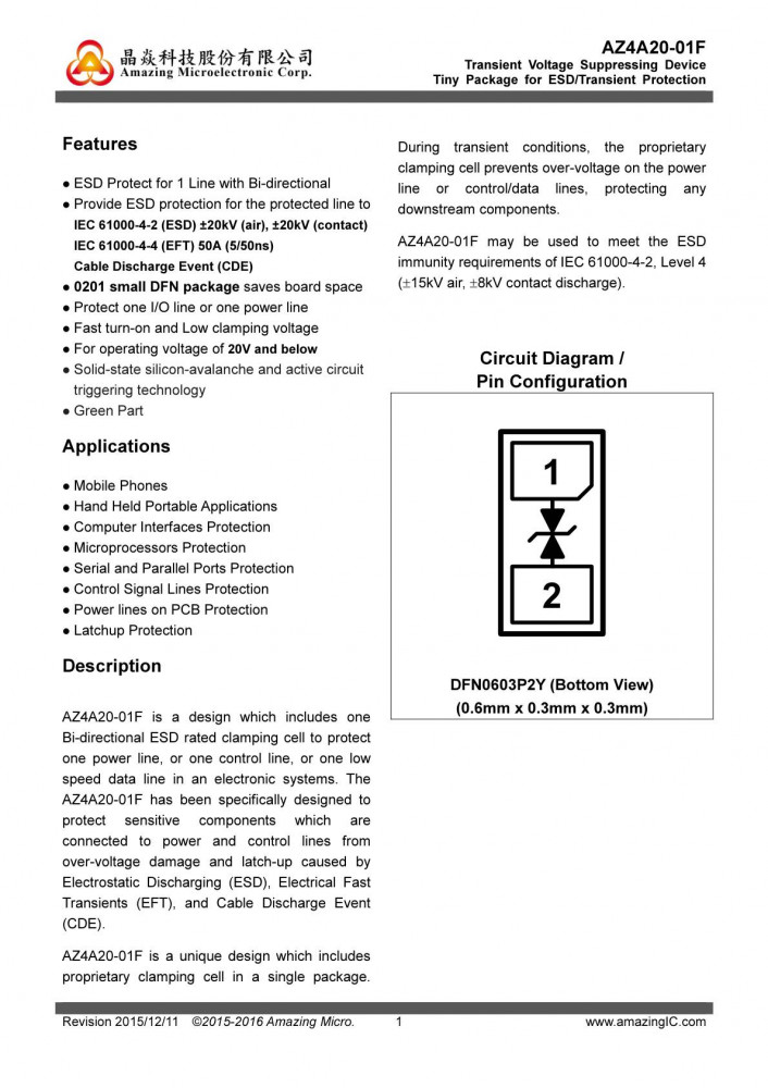 AZ4A20-01F datasheet page 1