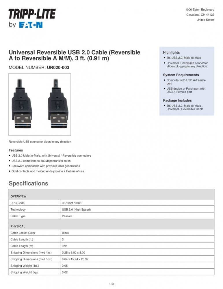 UR020-003 technical document page 1
