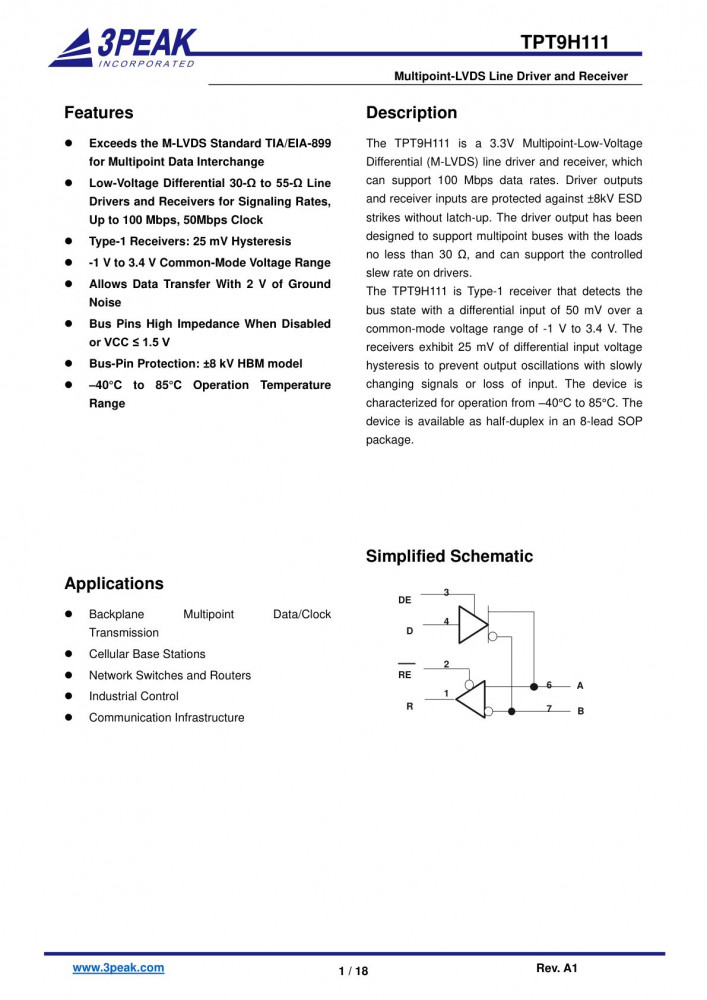 TPT9H111L1-SO1R-S datasheet page 1