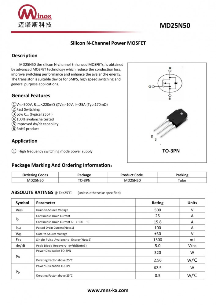 MD25N50 datasheet page 1