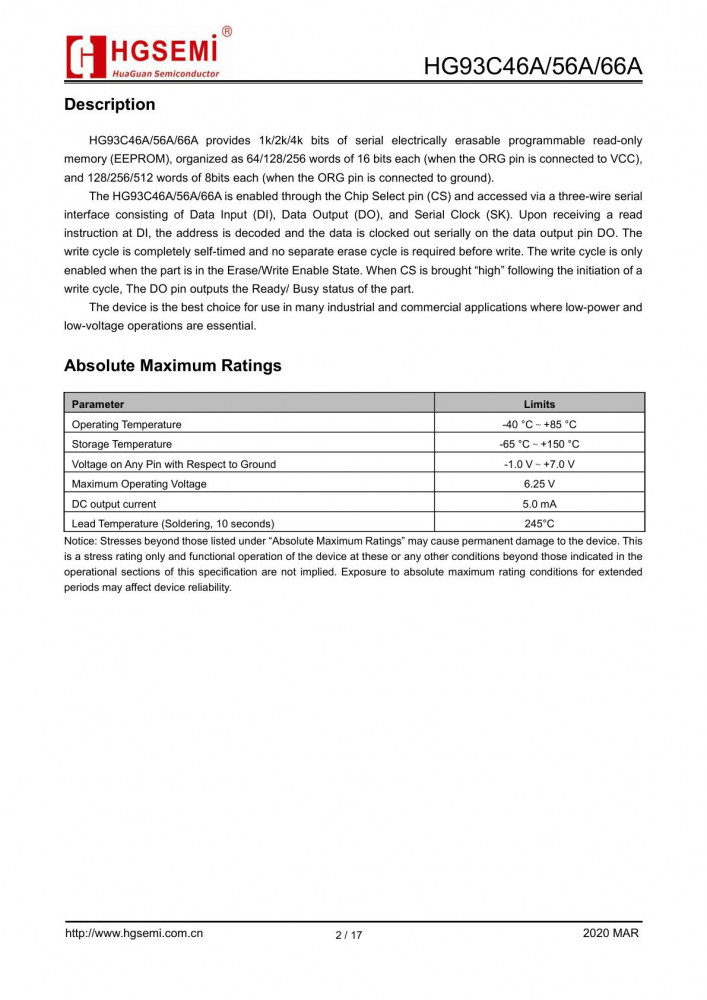 HG93C46AM/TR datasheet page 2
