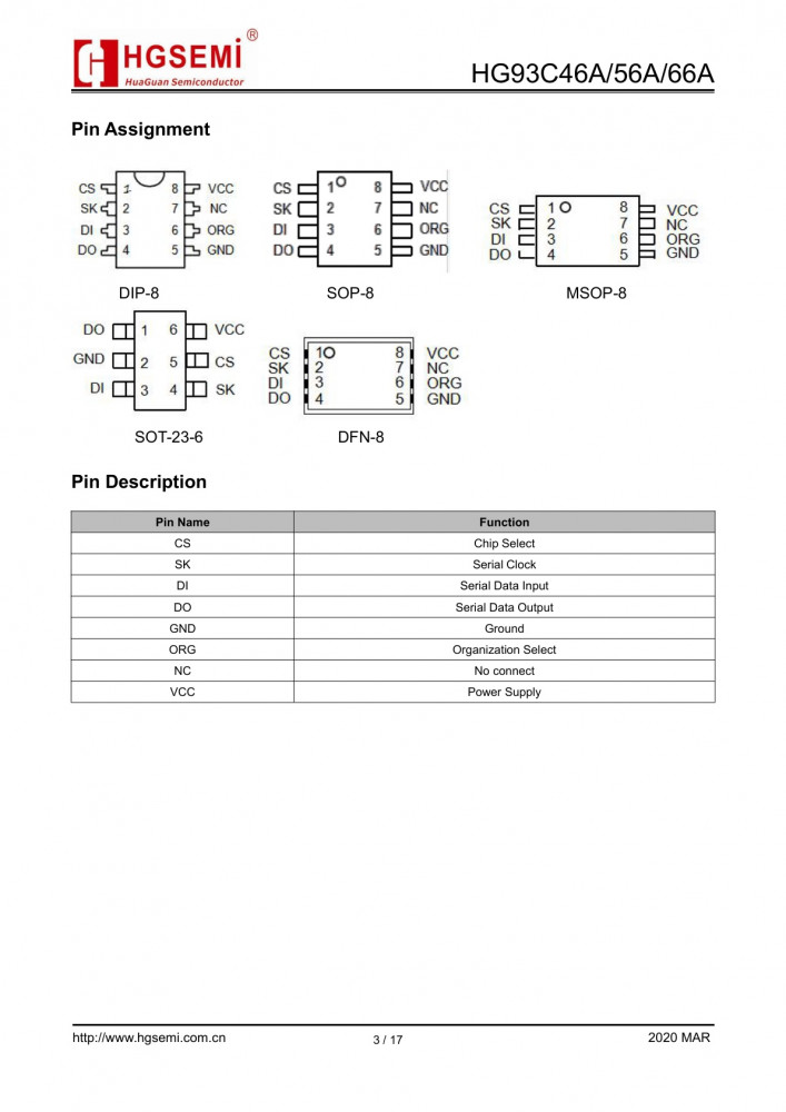 HG93C46AM/TR datasheet page 3