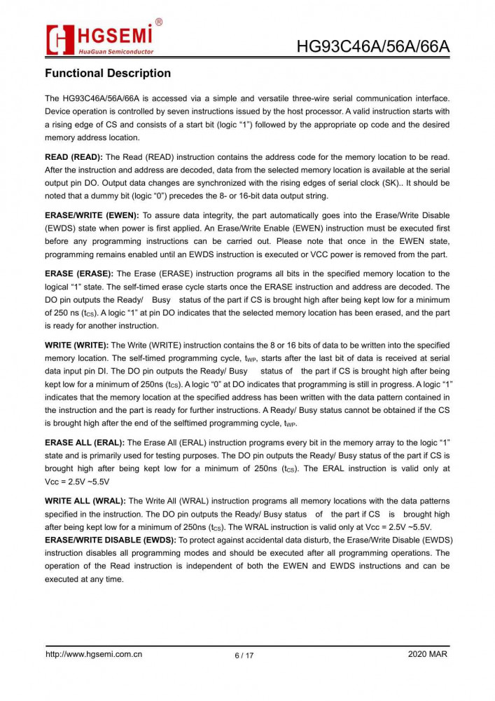 HG93C46AM/TR datasheet page 6