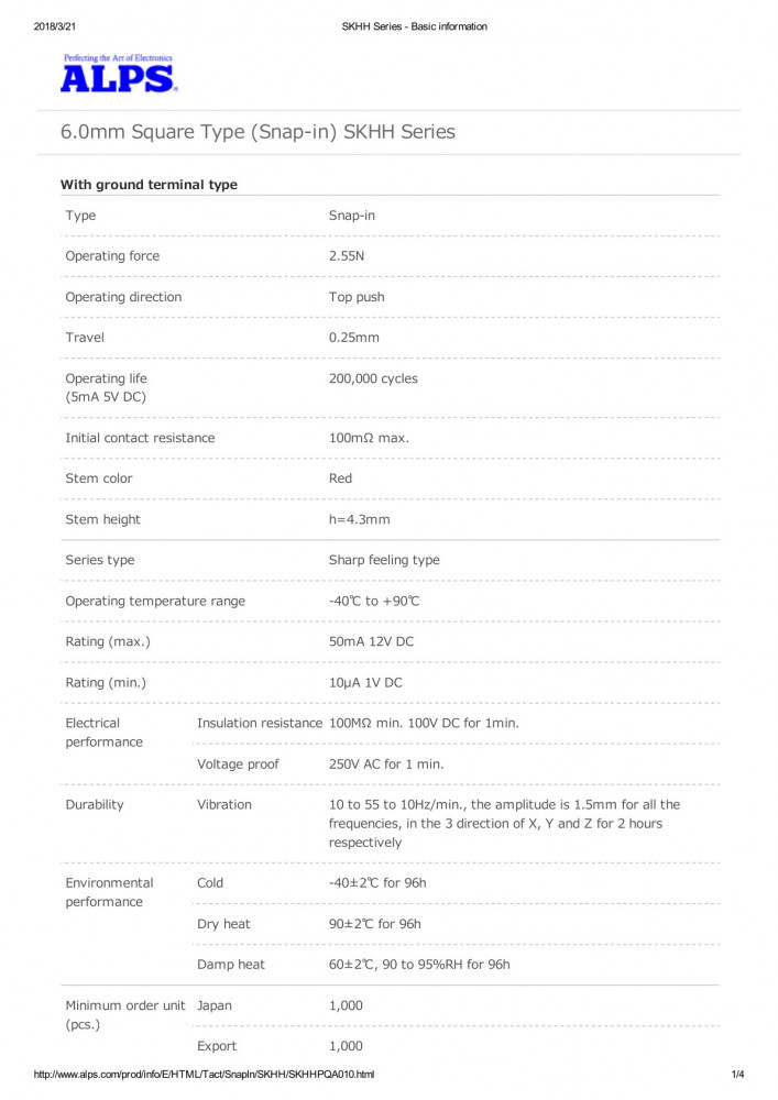 SKHHPQA010 product specification page