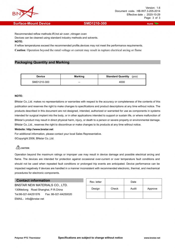 BNstar SMD1210-300 datasheet page 3