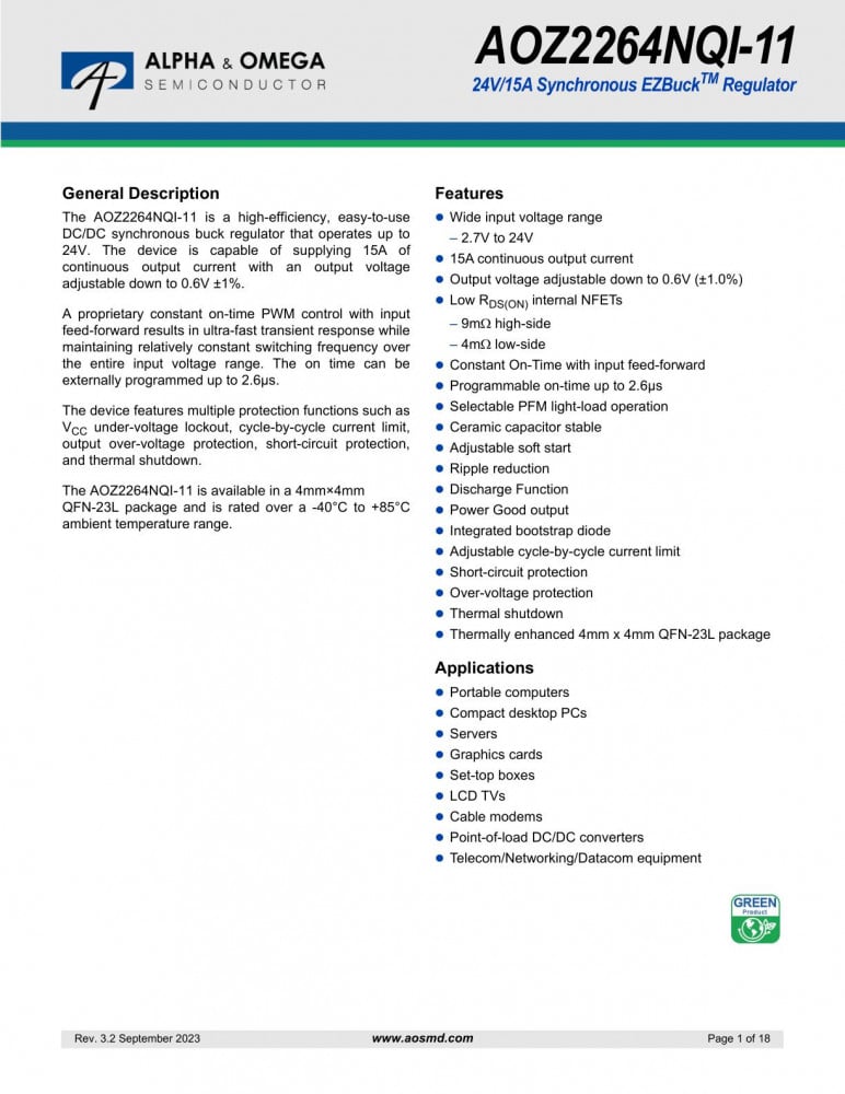 AOZ2264NQI-11 datasheet page 1