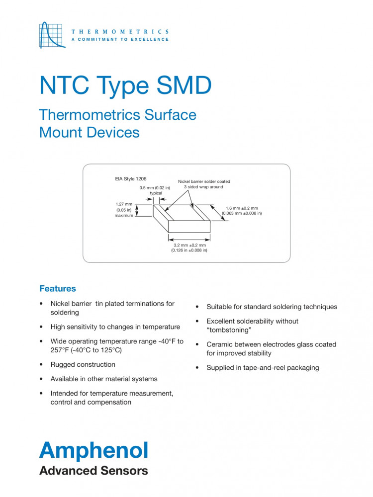 Amphenol NTC Type NHQM datasheet page 1