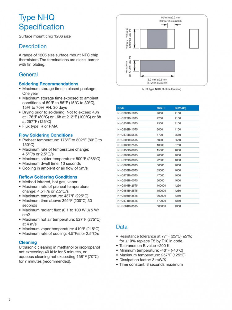 Amphenol NTC Type NHQM datasheet page 2