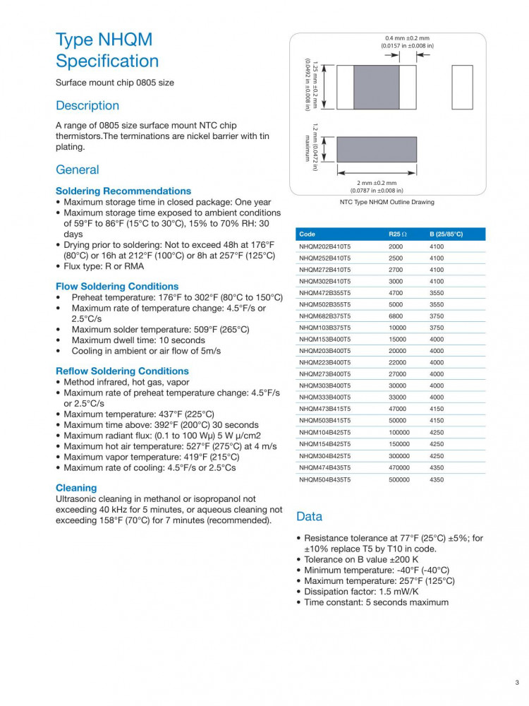 Amphenol NTC Type NHQM datasheet page 3